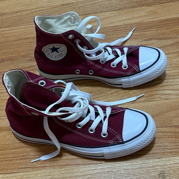 Converse | Shoes | Converse All Star Maroon Hightop Sneakers With White ...